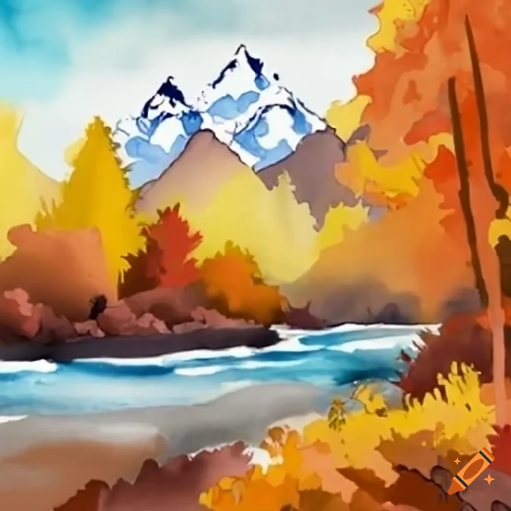 Autumn mountain brush where two rivers meet with roe deers on Craiyon