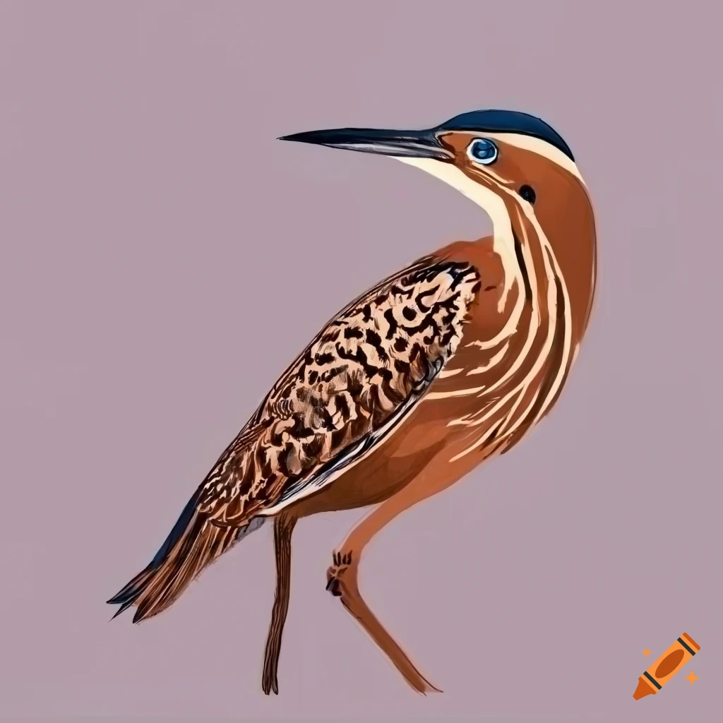 Line drawing of a Cinnamon Bittern in brown and blue on Craiyon
