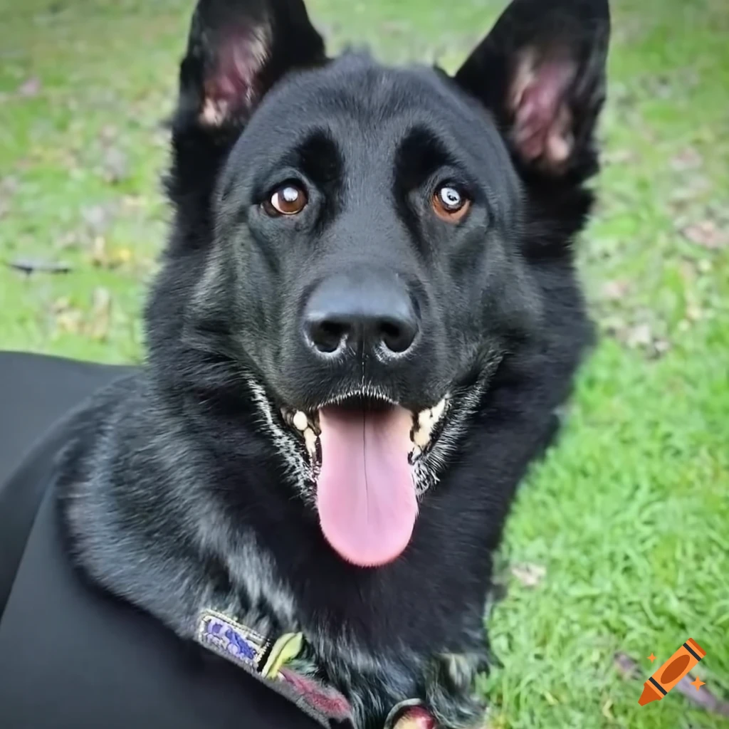 Black german shepherd k9 mix wearing a beanie with the word 'suomi' on ...