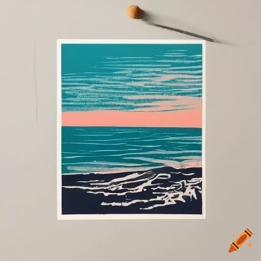 Lake michigan minimal linocut art on Craiyon