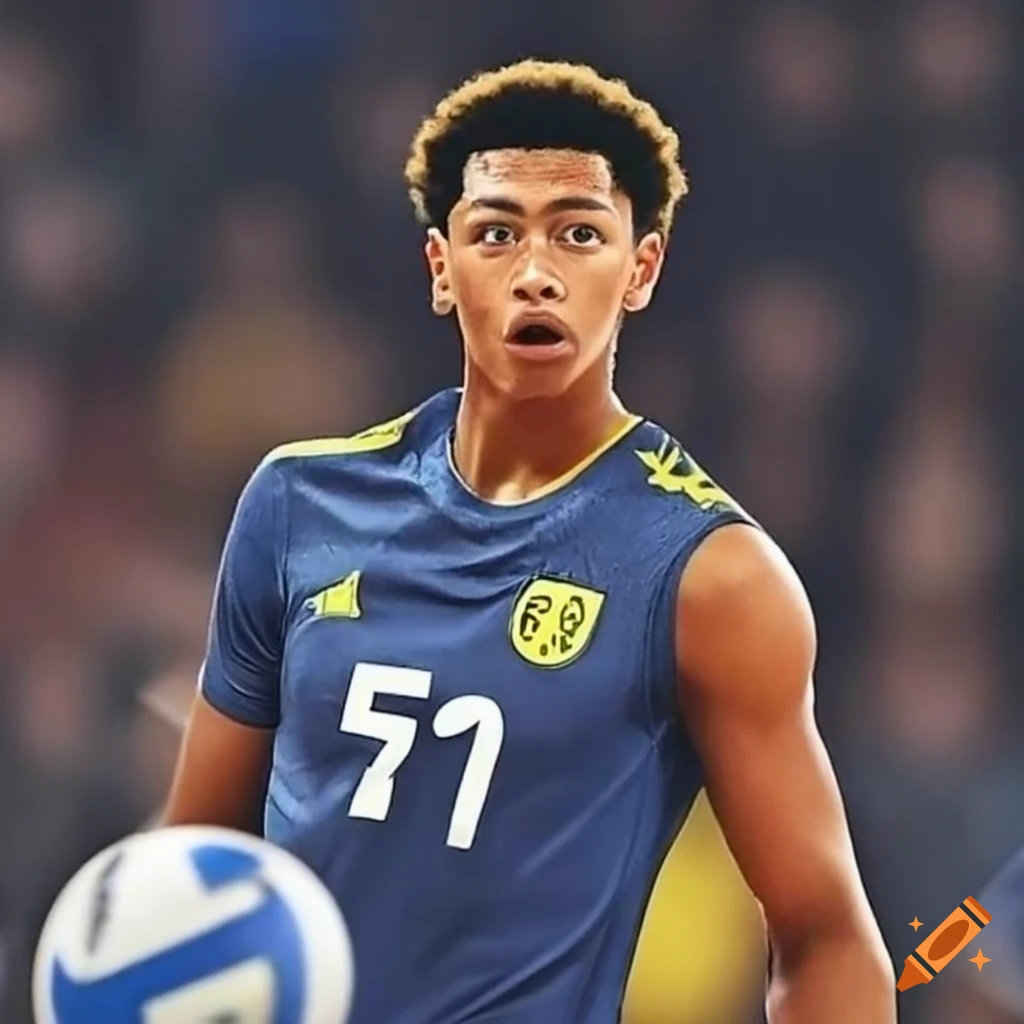 Jude Bellingham demonstrating height and skills in volleyball game on ...