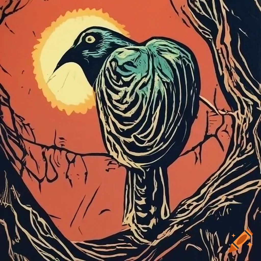 Horror bird woodcut in the style of stephen king on Craiyon