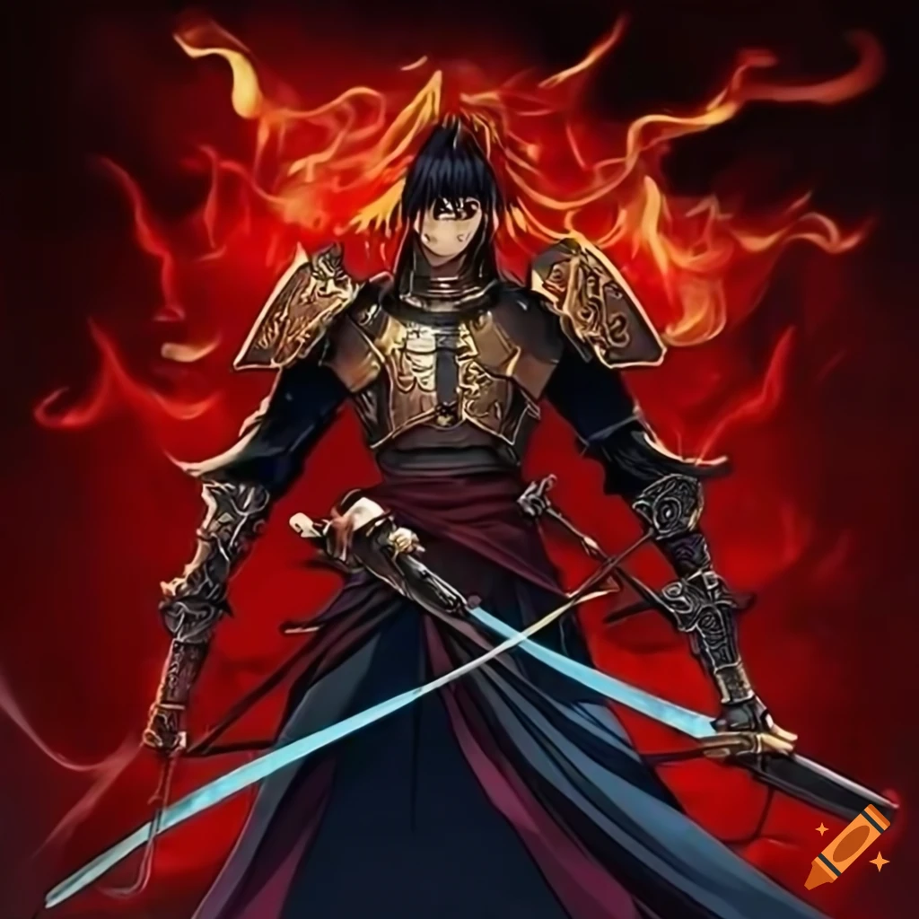 Ozai fire lord fusion toji fushiguro as imperial praetorian guard with sword on Craiyon