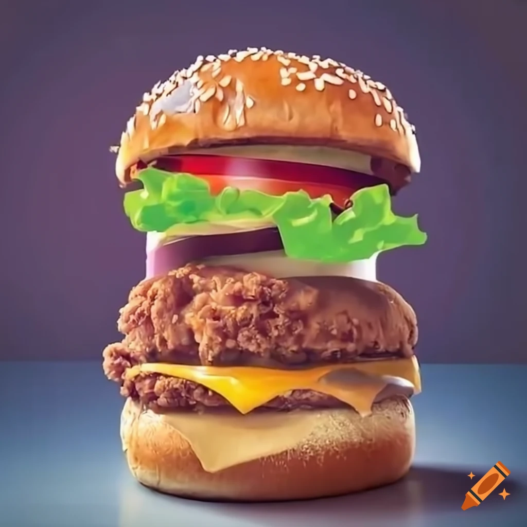 Stacked burger and chicken sandwich on Craiyon