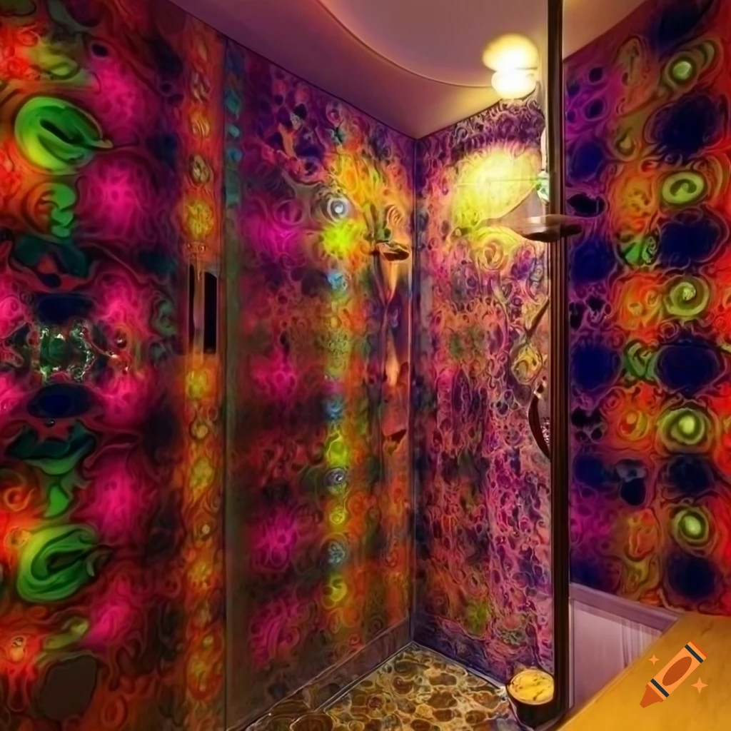 Colorful and trippy shower room with fractal shower-like structures on ...