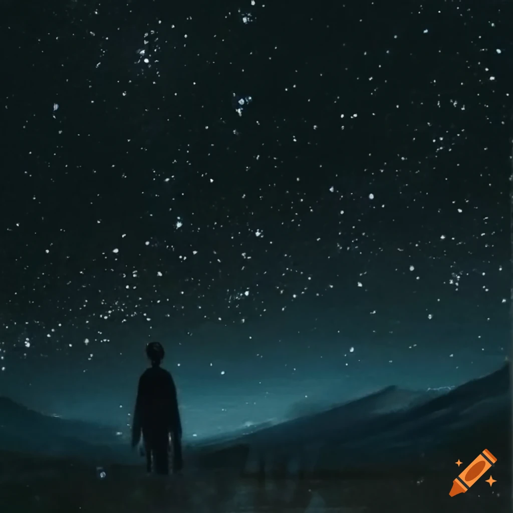 Person admiring the starry night sky in a pencil drawing on Craiyon