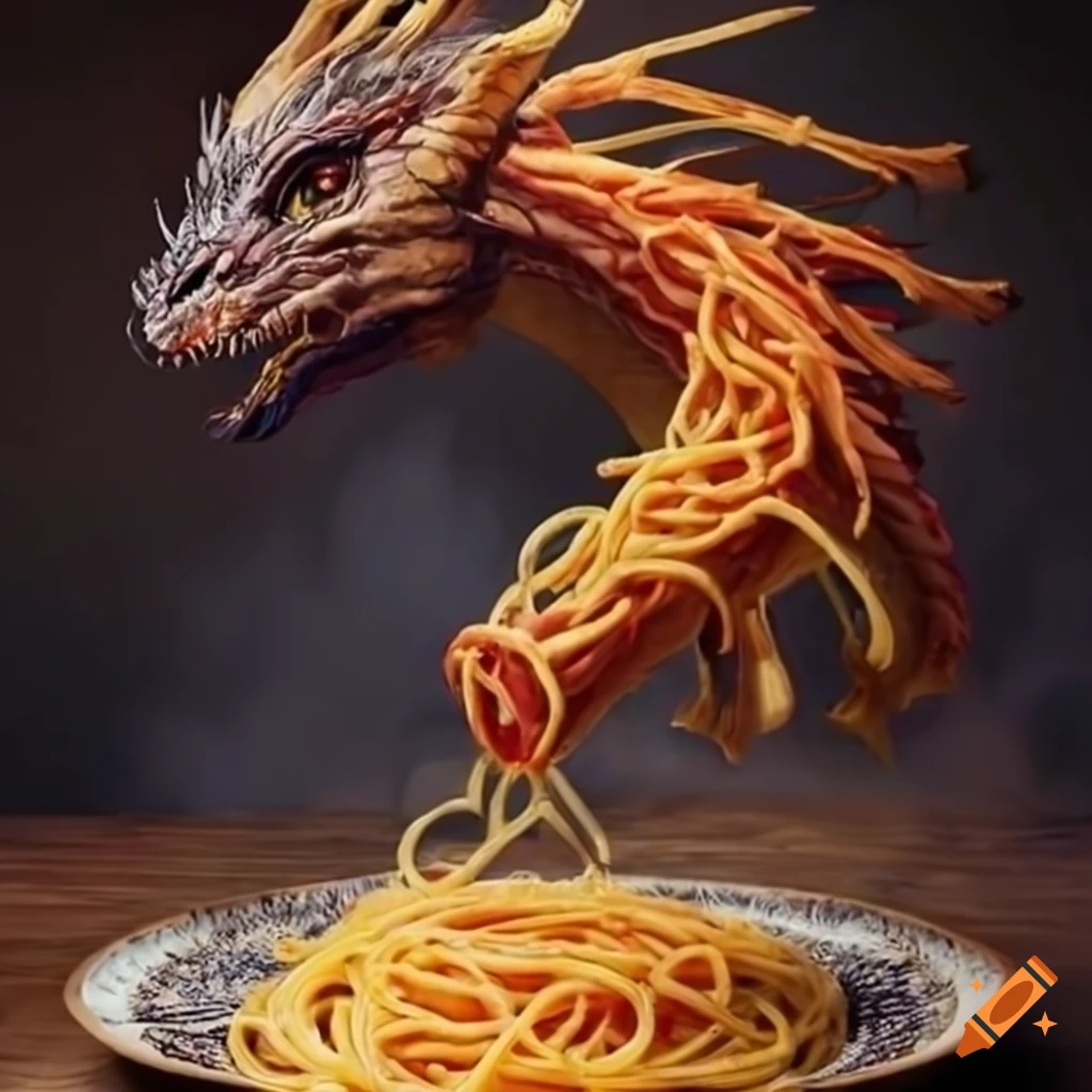 Realistic fantasy dragon sculpted from spaghetti on Craiyon