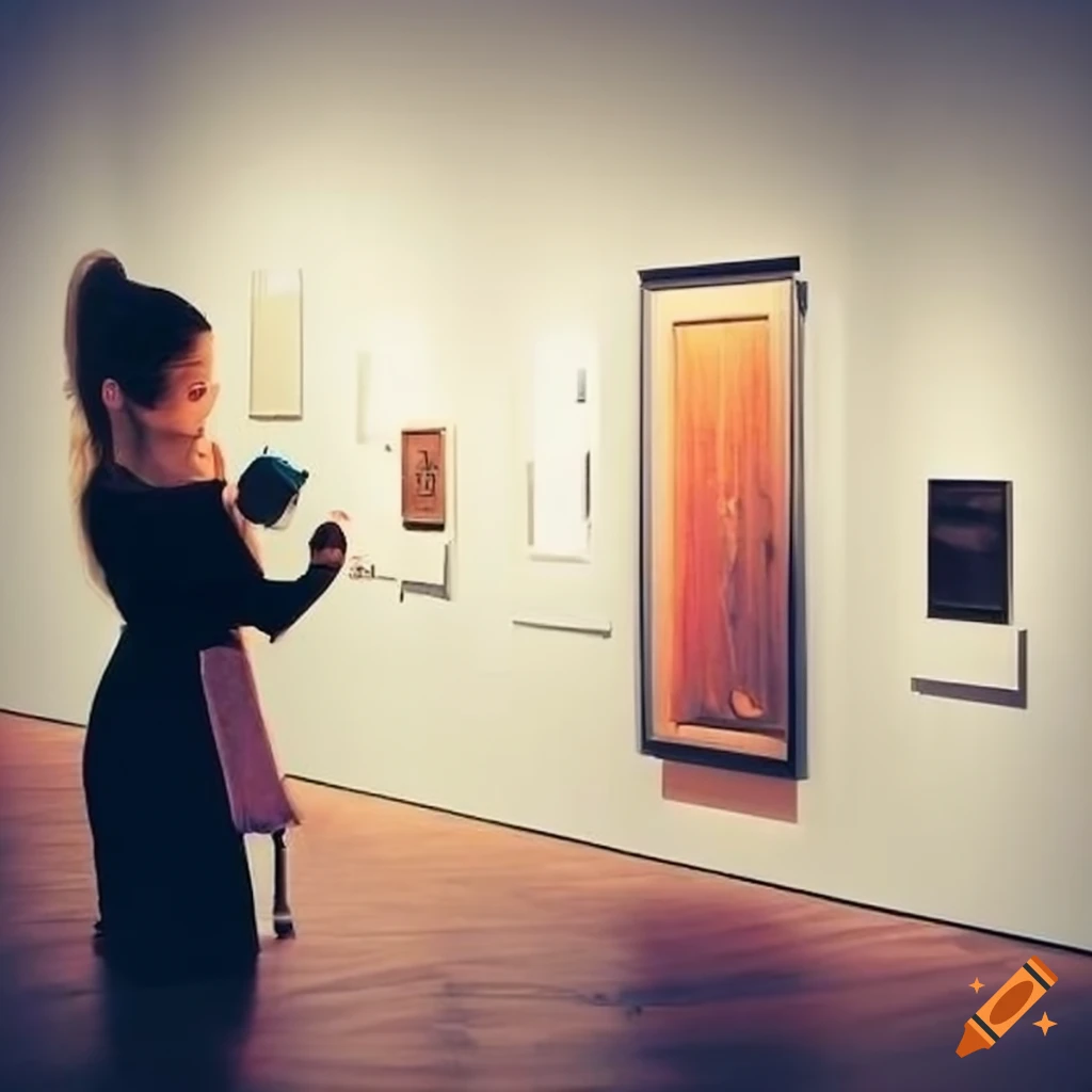 Students writing in an art gallery surrounded by contemporary exhibits ...