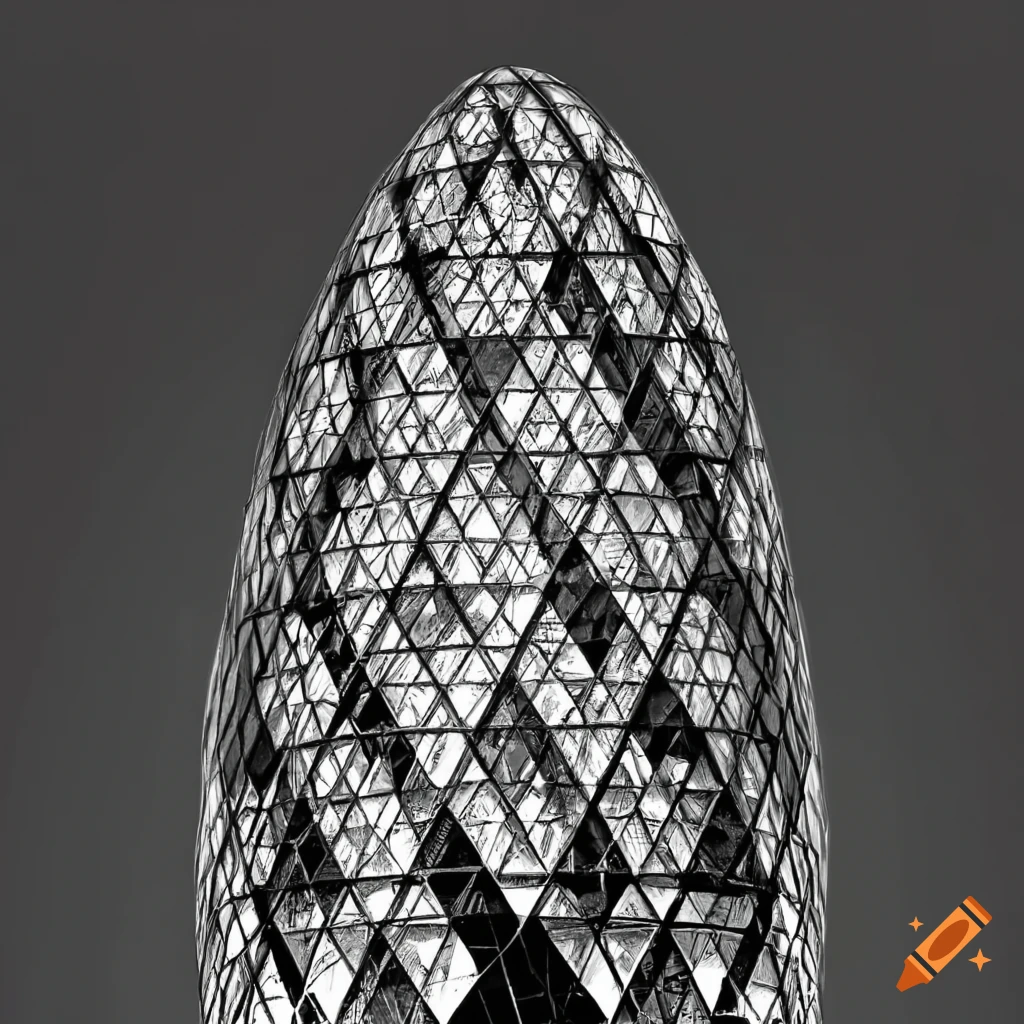 Gherkin building with Spiderman scaling the side in black and white on ...