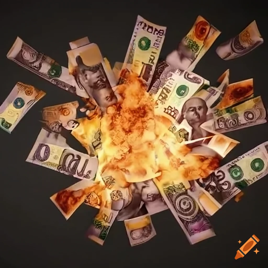 Explosion of bank notes on Craiyon