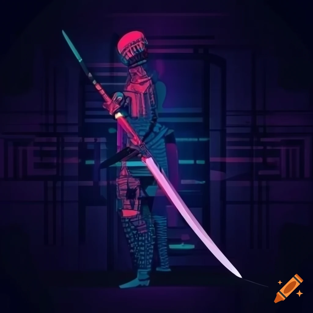 Futuristic samurai sword with cybernetic background on Craiyon