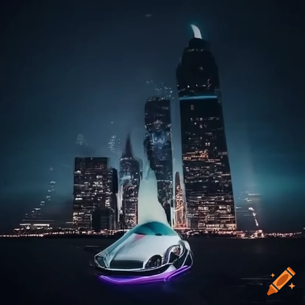 Future world with flying cars and futuristic elements on Craiyon