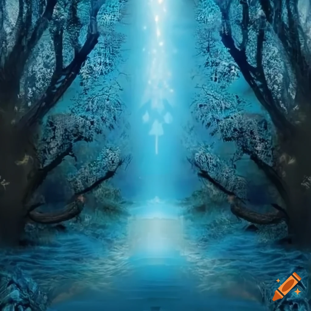 Blue enchanting forest with glowing lights on Craiyon