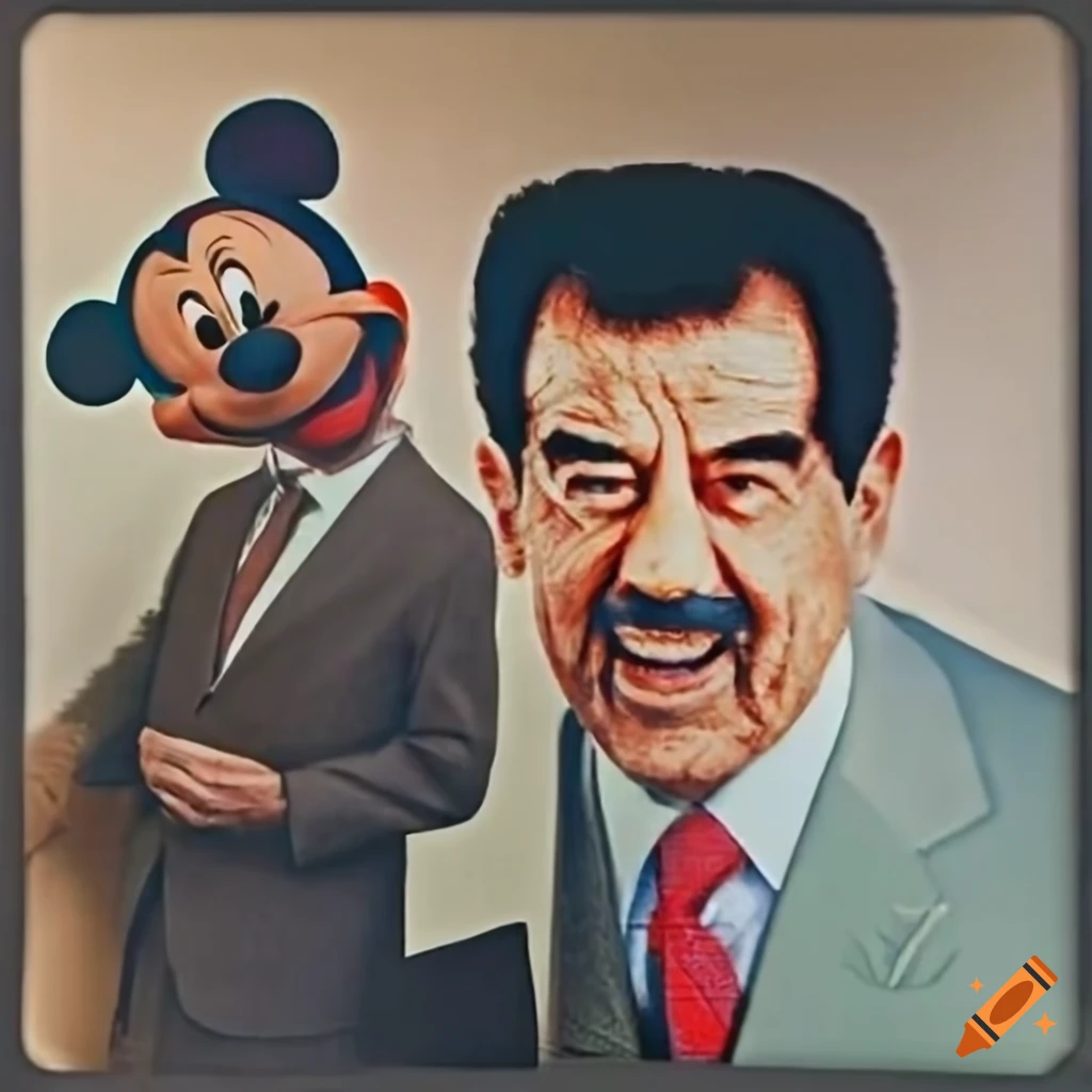Saddam hussein visiting disneyland and meeting mickey mouse in a ...