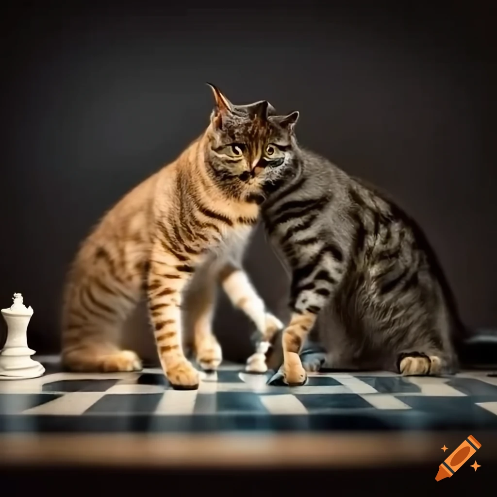 Two cats playing chess on Craiyon