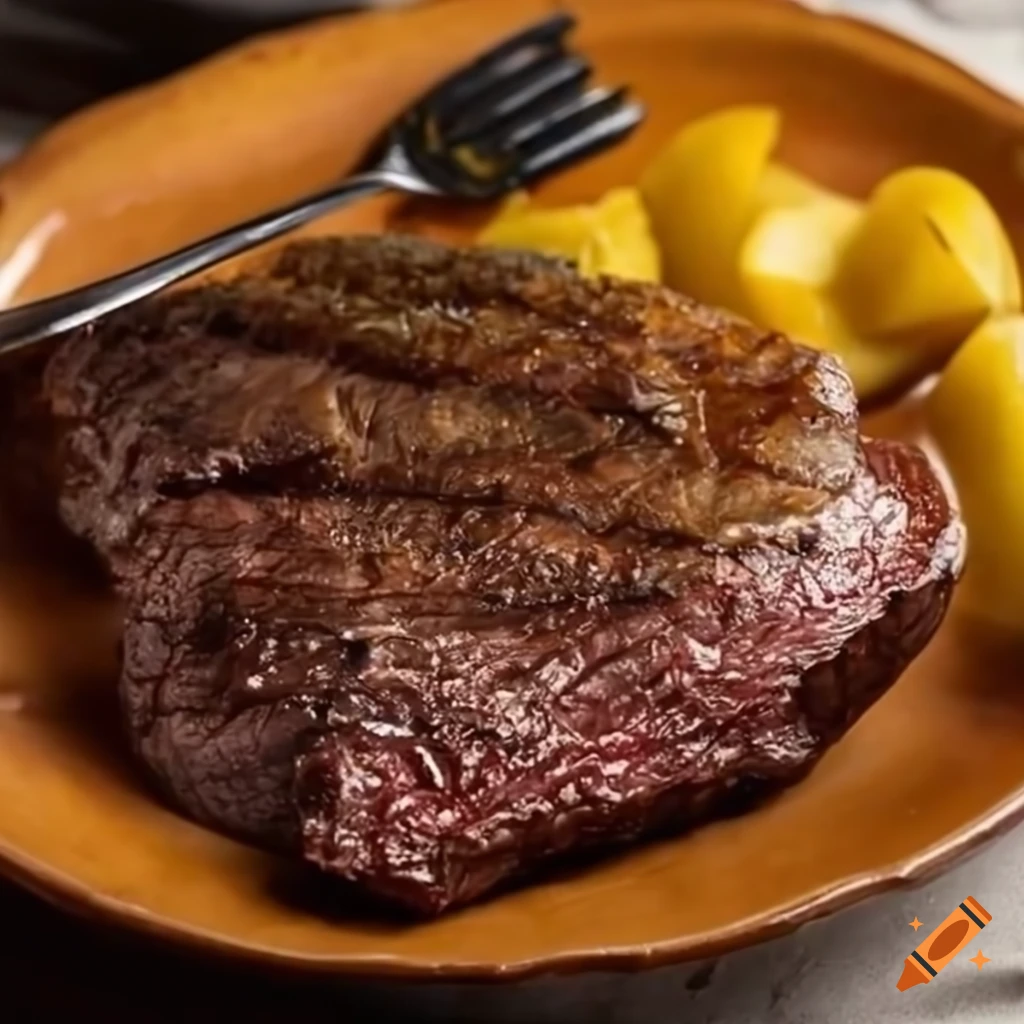Medium rare steak with baked potato on Craiyon