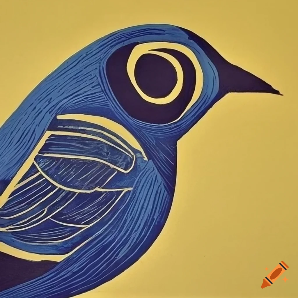 Modernist bird linocut design on Craiyon