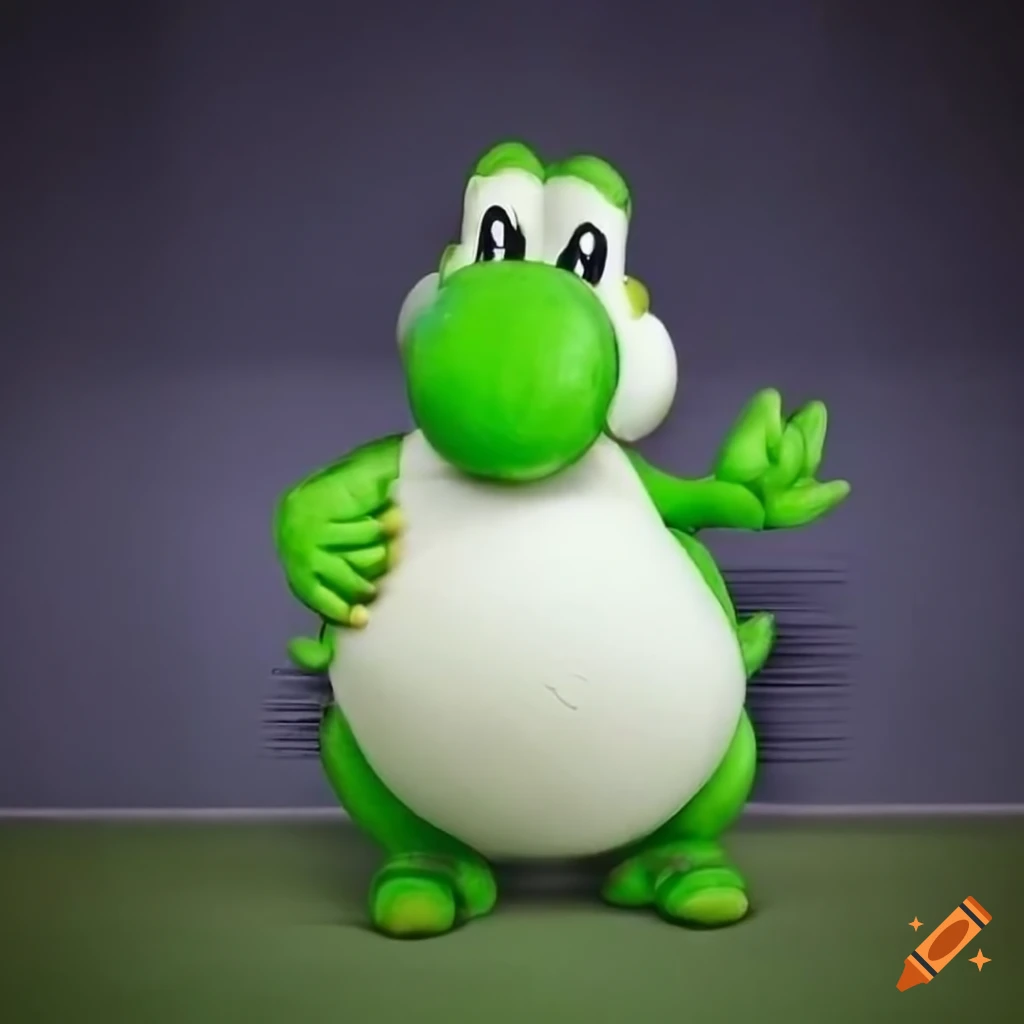 Cute green Yoshi from Super Mario Bros with a big smile on Craiyon