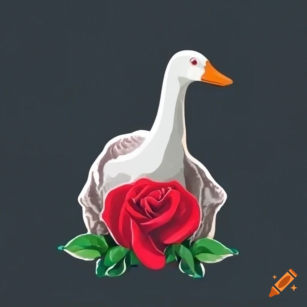Goose holding a rose in its beak logo on Craiyon