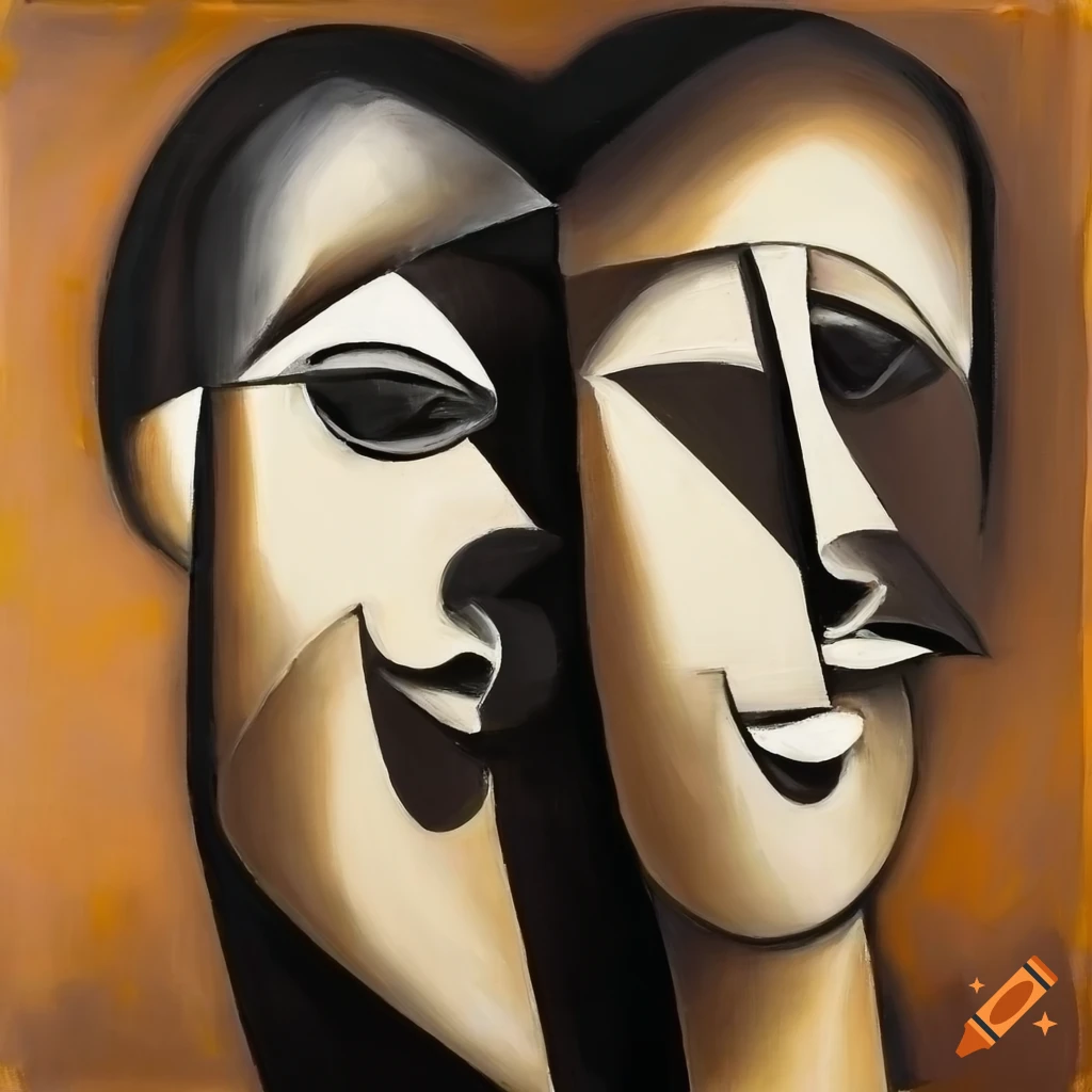 Cubism painting of three faces in George Braque style on Craiyon