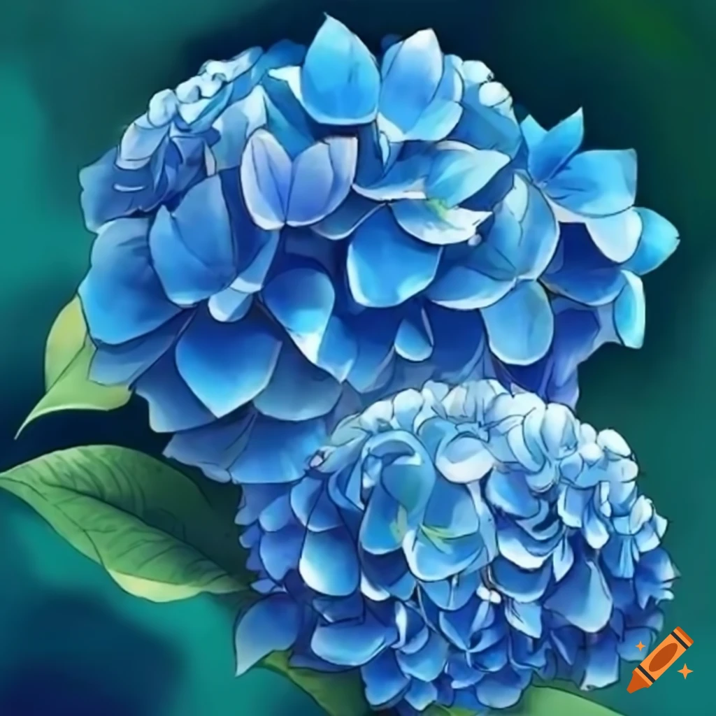 Blue hydrangeas in anime style on Craiyon