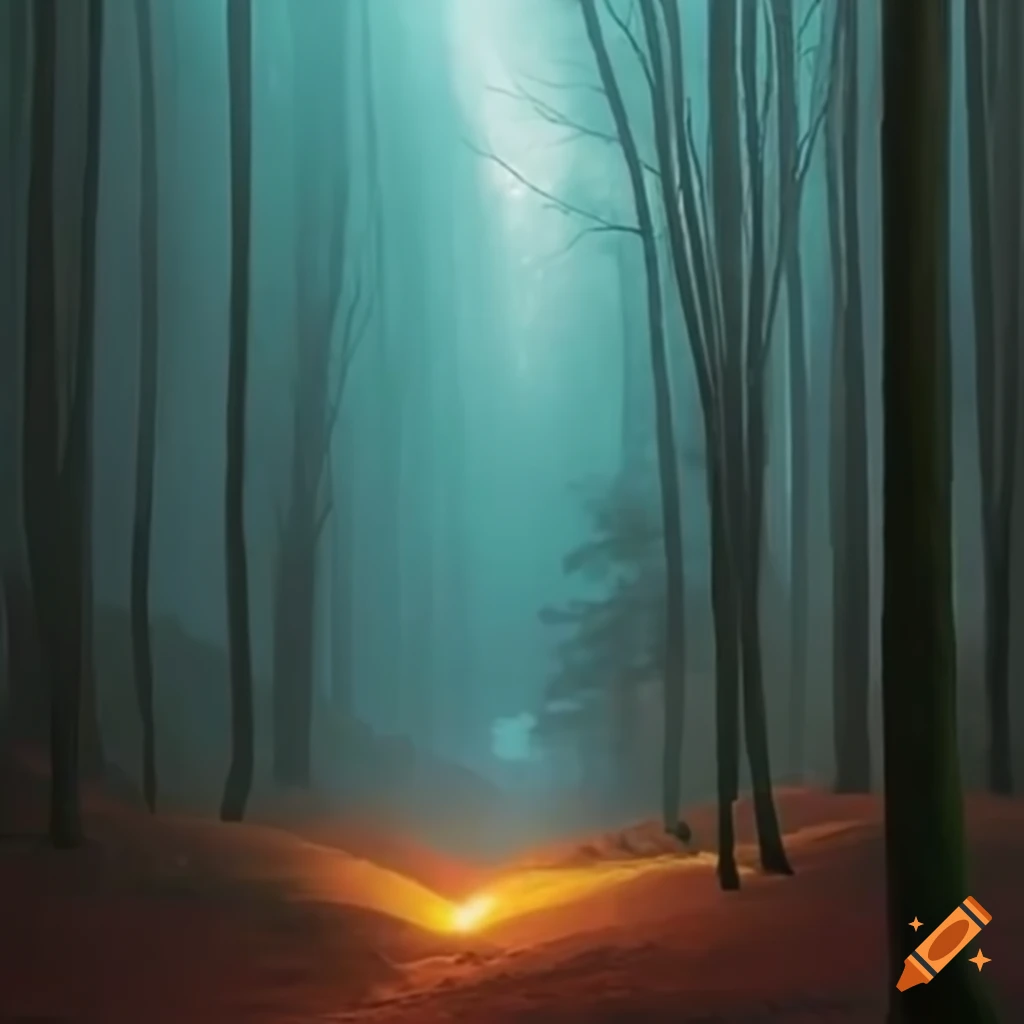 Shadow of a monster in the forest during a storm on Craiyon