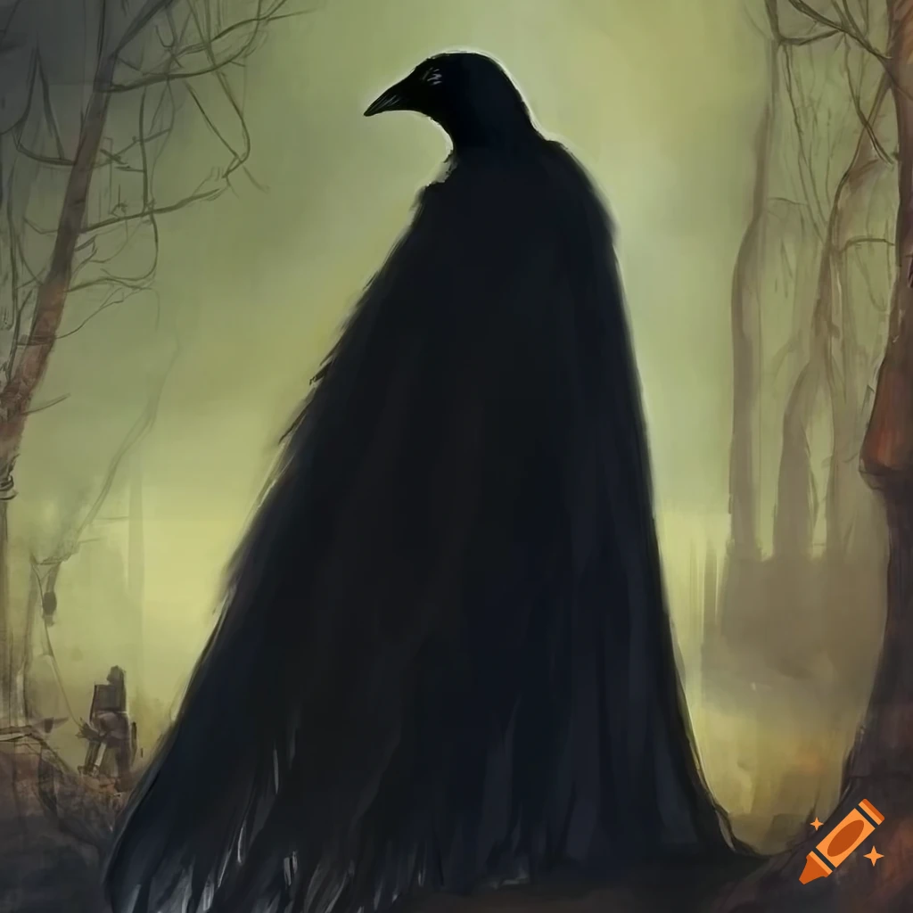 Dark raven in cape inspired by andrew wyeth, stephen king style on Craiyon