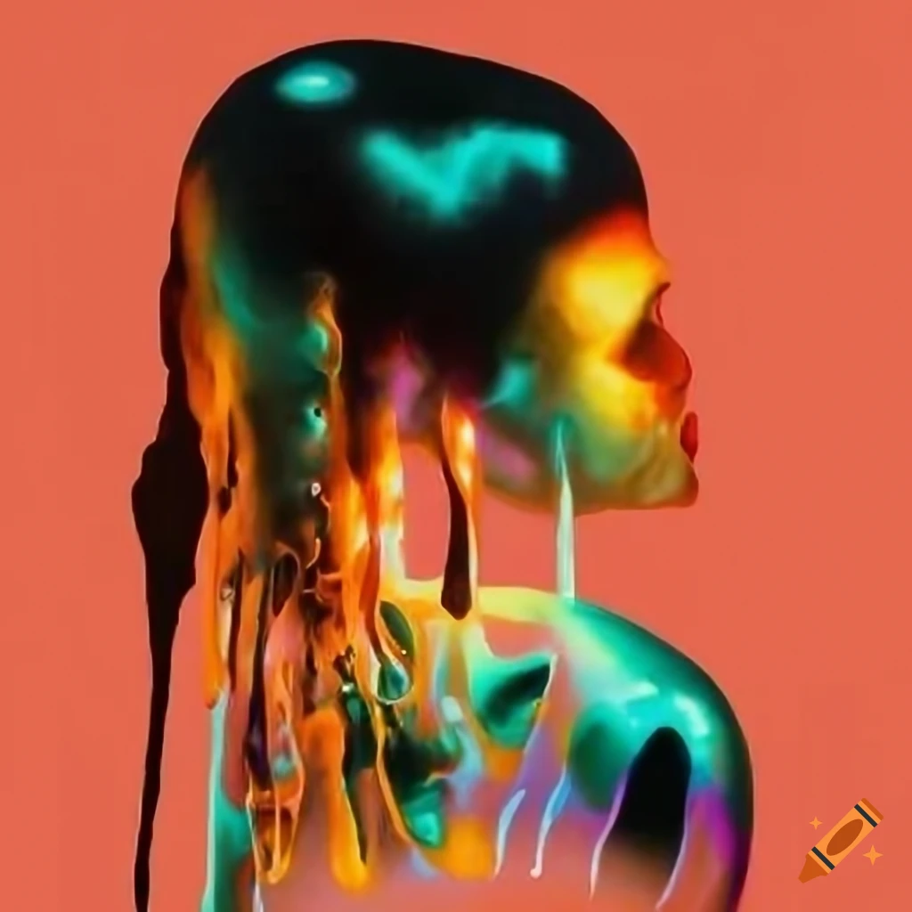 People melting like melted metal in artistic style, fluorescent on Craiyon