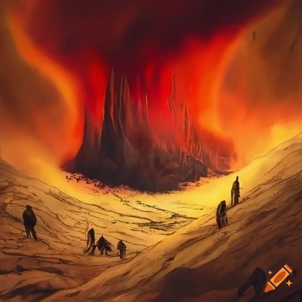 Hellscape landscape from the top of a hill on Craiyon