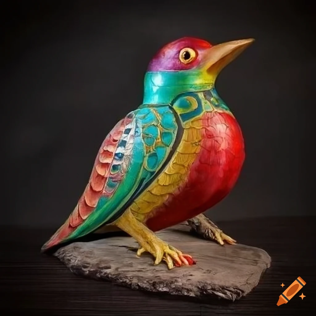 Intricately detailed and richly colored bird sculpture in traditional ...
