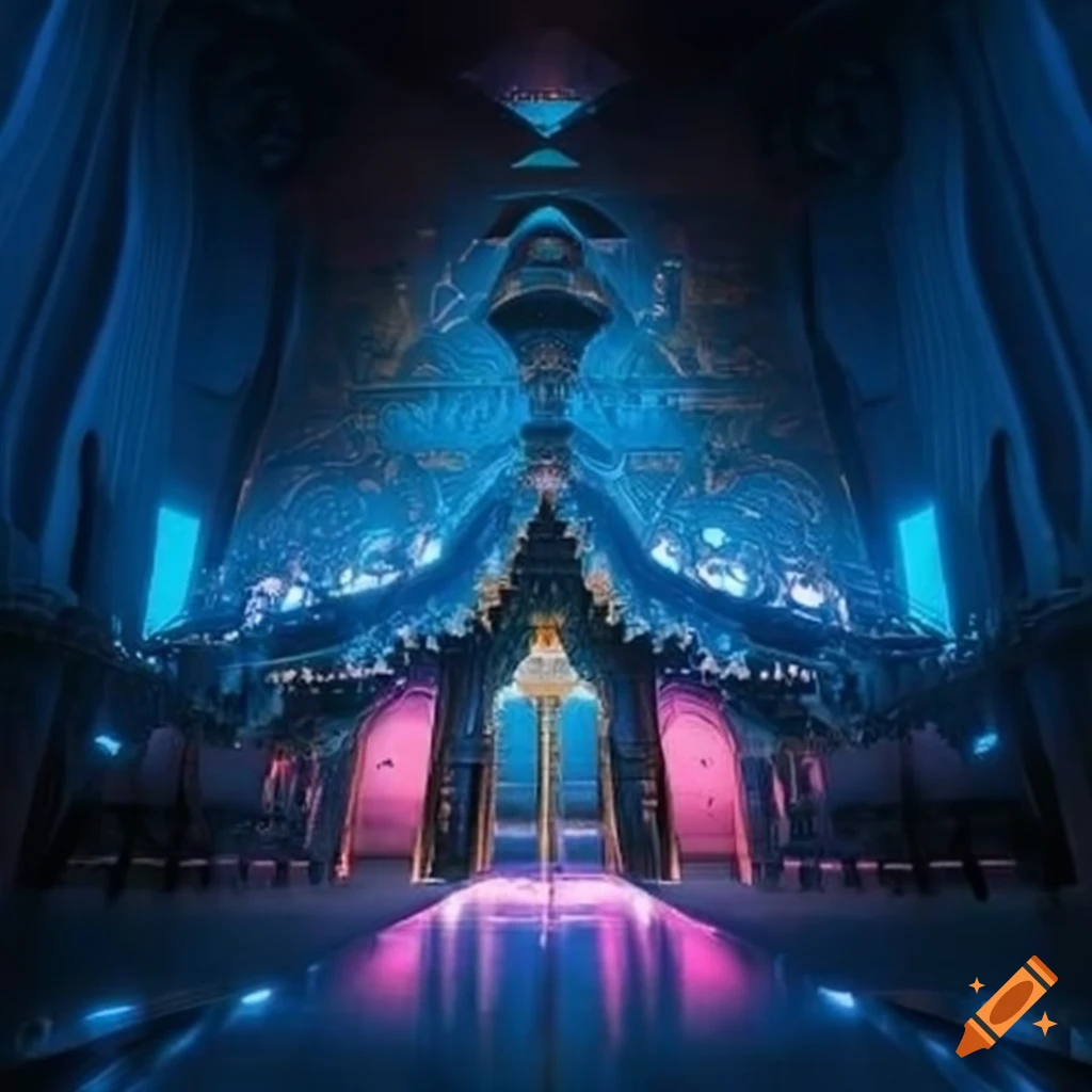 Geometric buddhist temple with futuristic technology elements on Craiyon