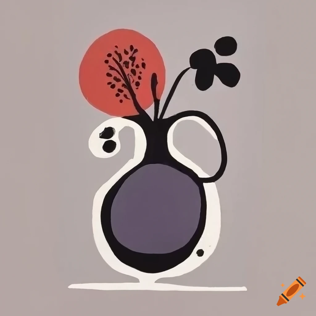 Miro-inspired flower vase in a minimalist linocut style on Craiyon