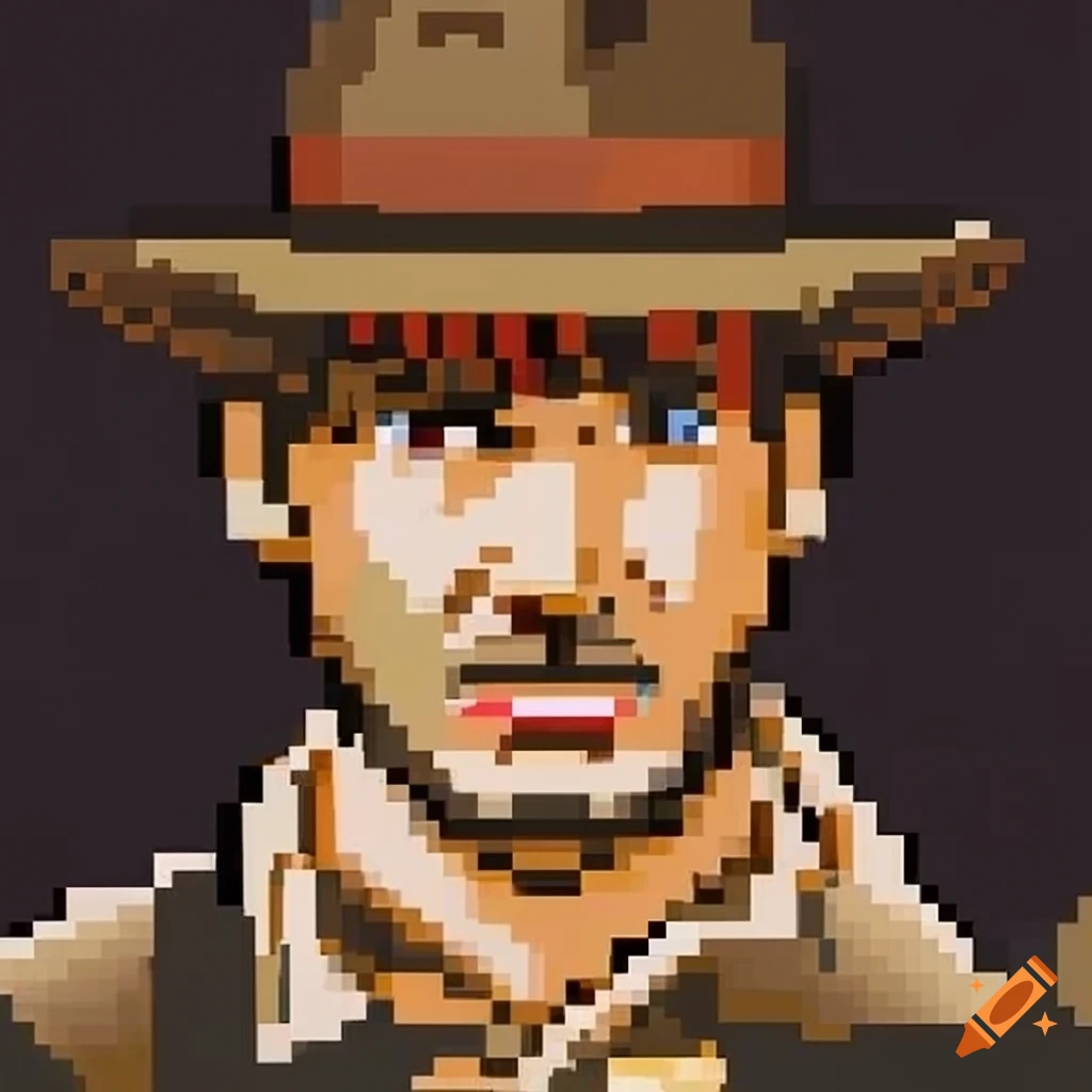 Pixel art of indiana jones face on Craiyon