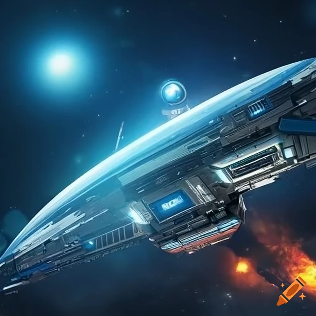 Sci-fi future city with a docking spaceship from a high angle view on ...