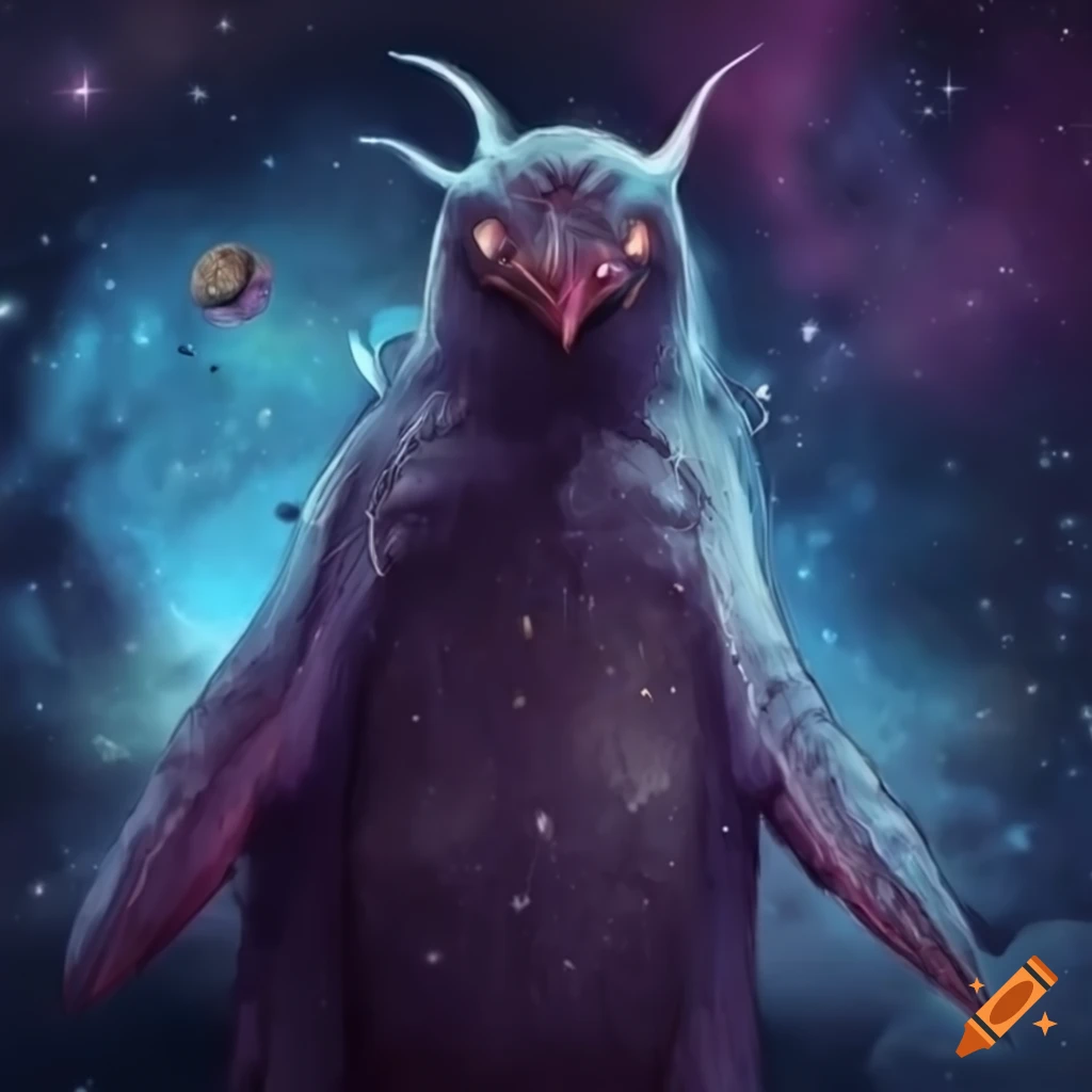 Eldritch penguin floating in space on Craiyon