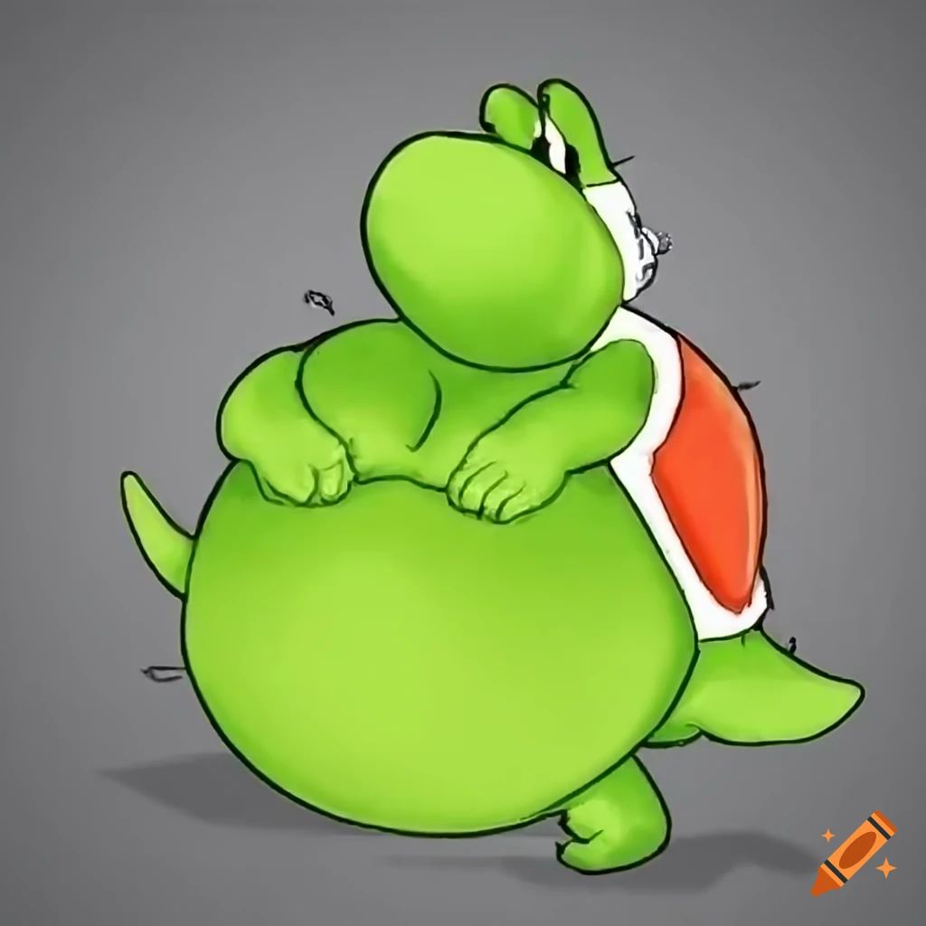 Cute green Yoshi from Super Mario Bros with big belly and wide smile on ...