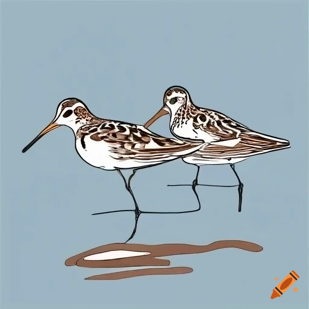 Line drawing of a common sandpiper in brown and blue on Craiyon