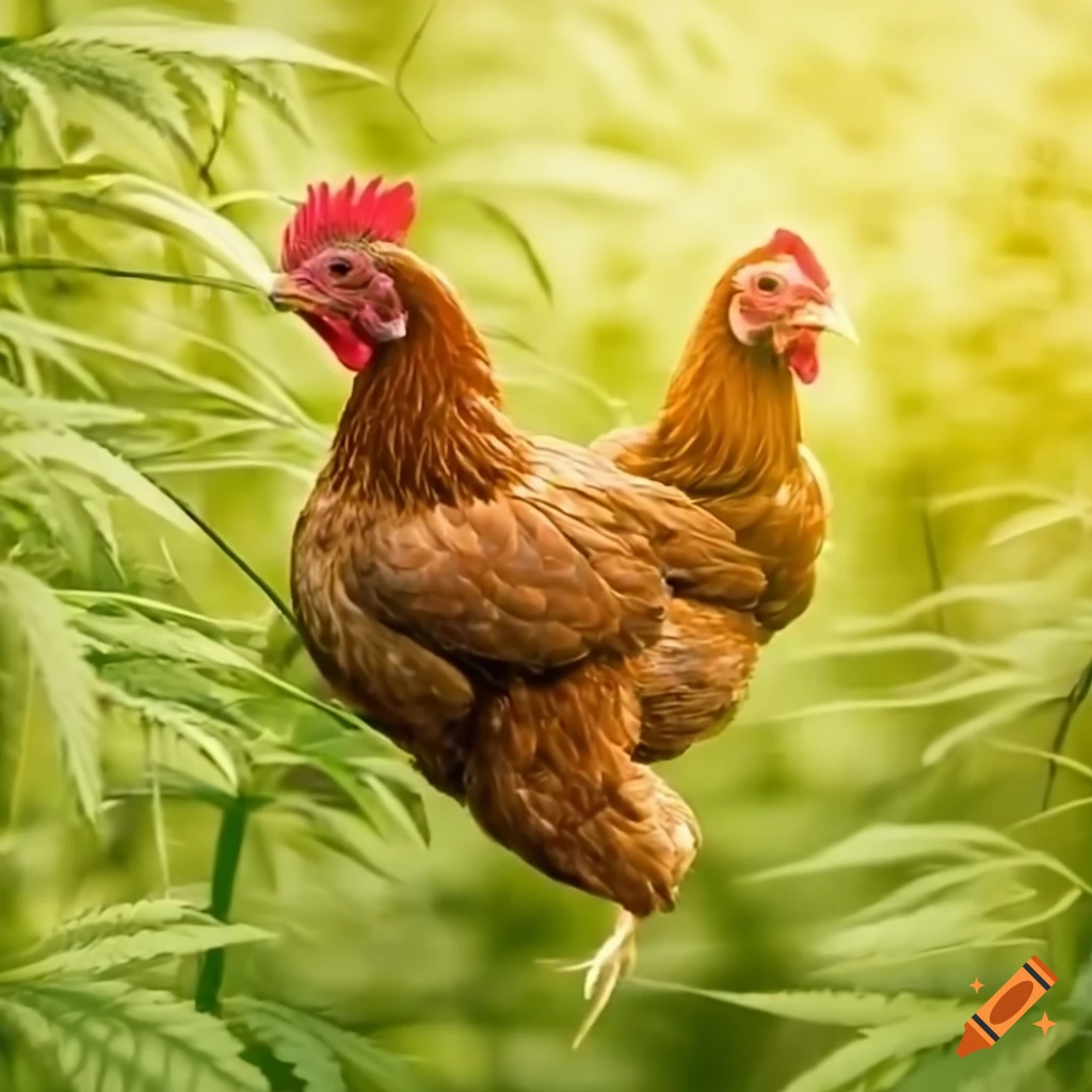 Hen mixing on a sound system in a hemp field on Craiyon