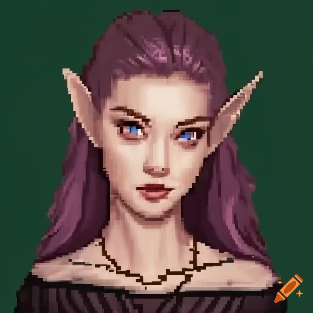 Detailed pixelart portrait of a beautiful elf on Craiyon