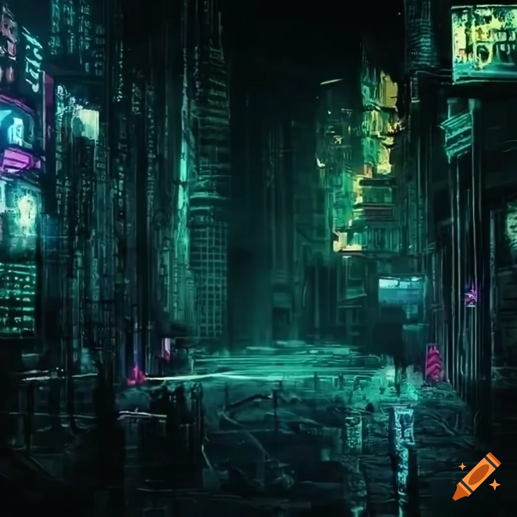 Cyberpunk street background inspired by John Wick and The Matrix on Craiyon