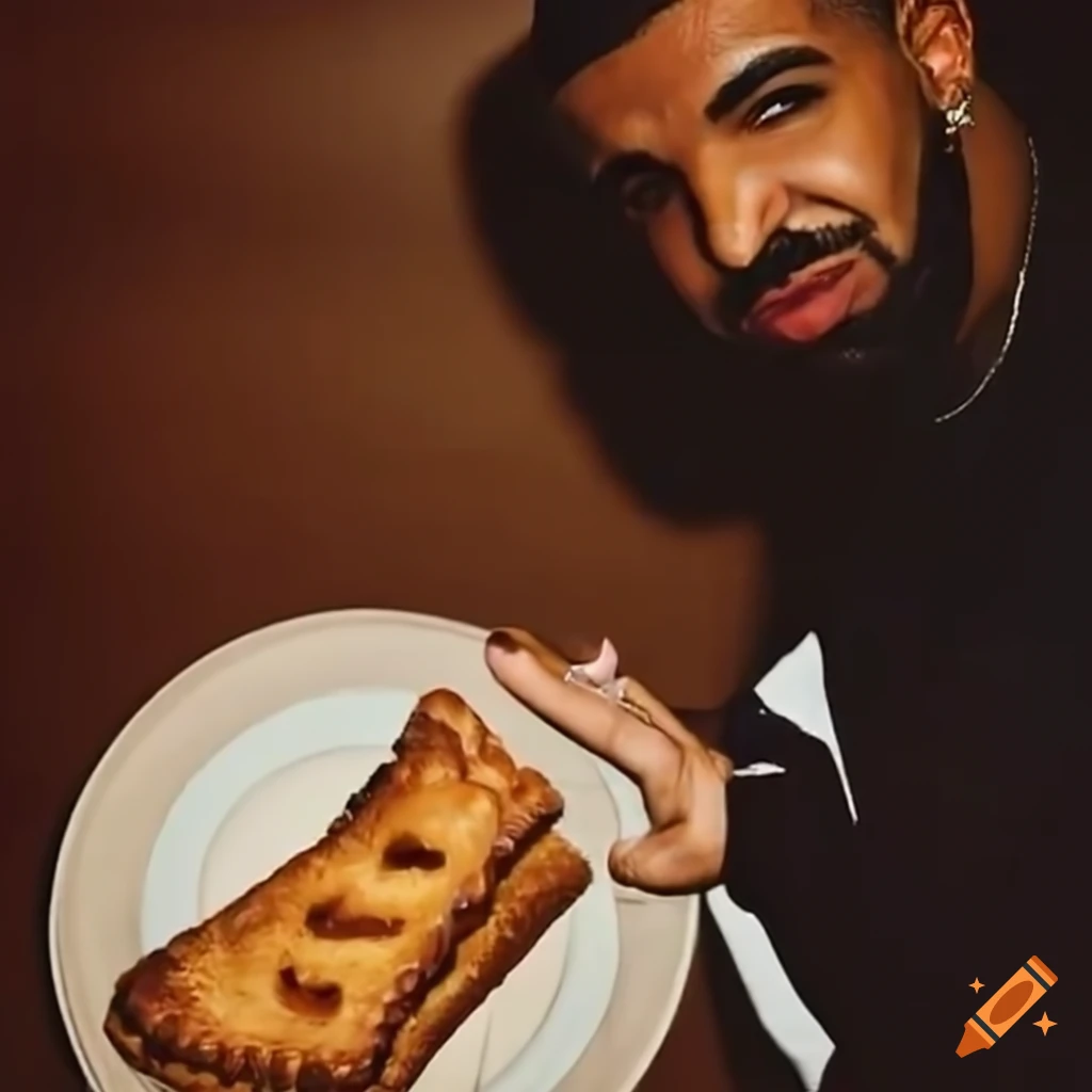 Drake the rapper floating towards a freshly-baked pie on Craiyon