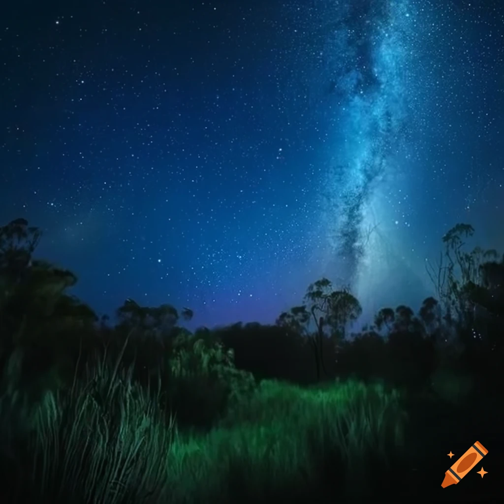 Australian bushland night scene with galaxy on Craiyon