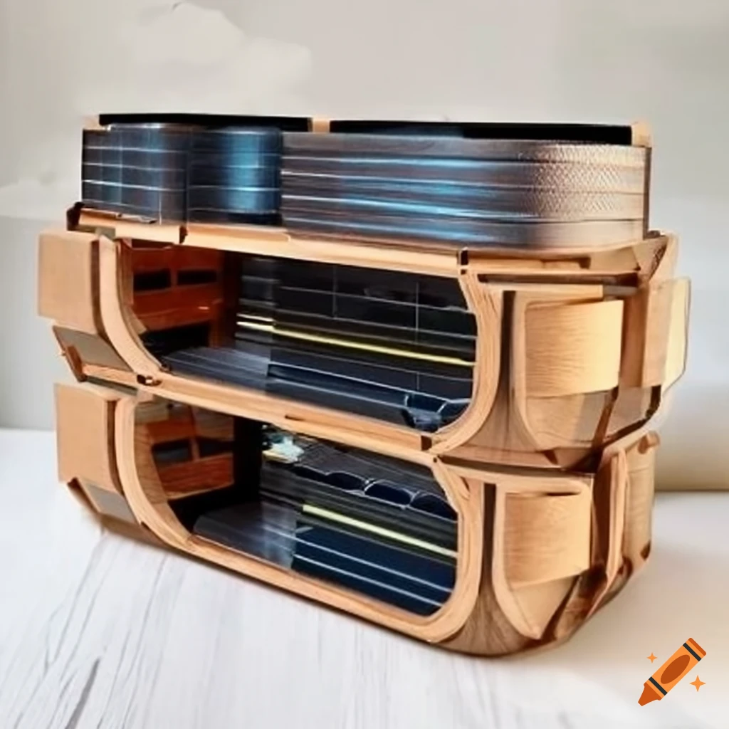 Futuristic solarpunk-inspired eco-friendly stackable storage boxes on ...