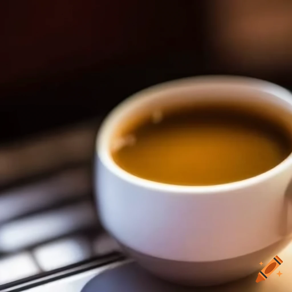 Coffee mug on a computer desk on Craiyon