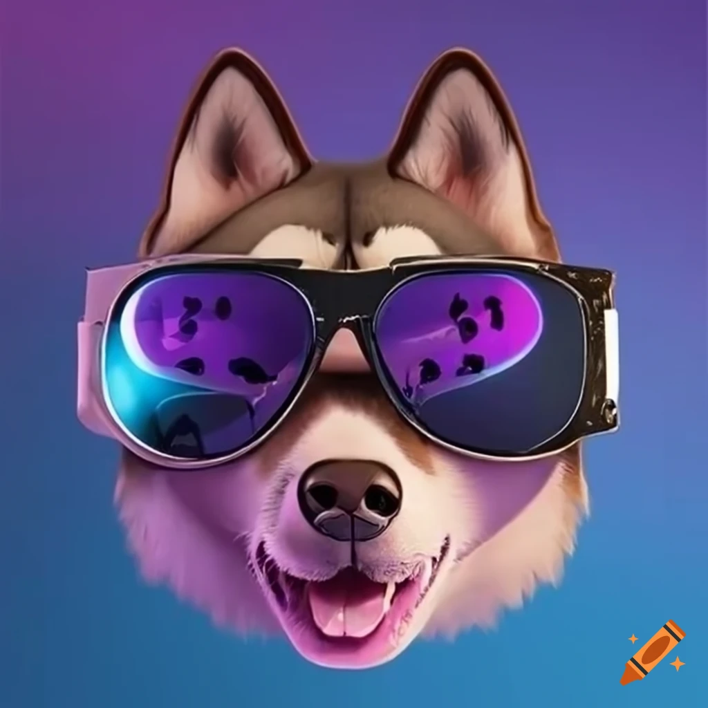 Retro-styled husky DJ wearing sunglasses in a 90's cartoon style on Craiyon