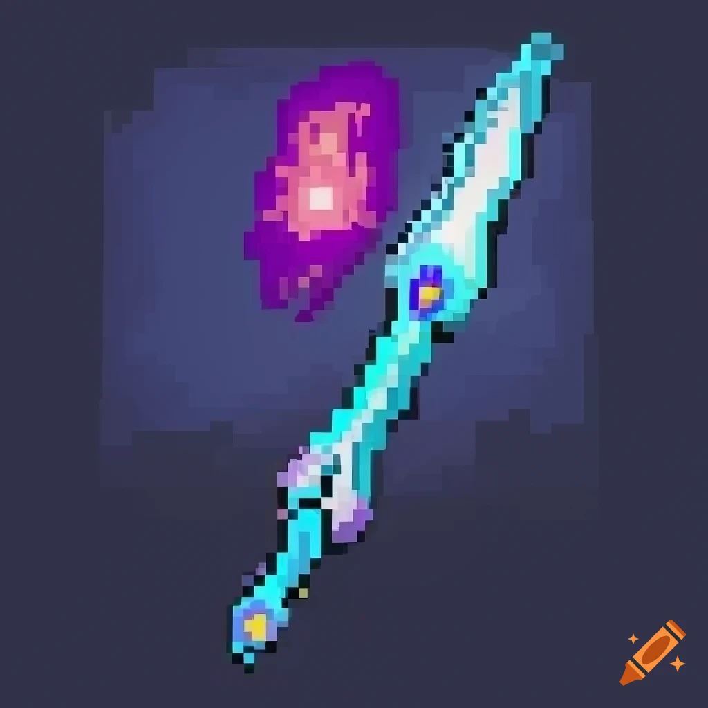 Infinity stone sword in pixel art style on Craiyon