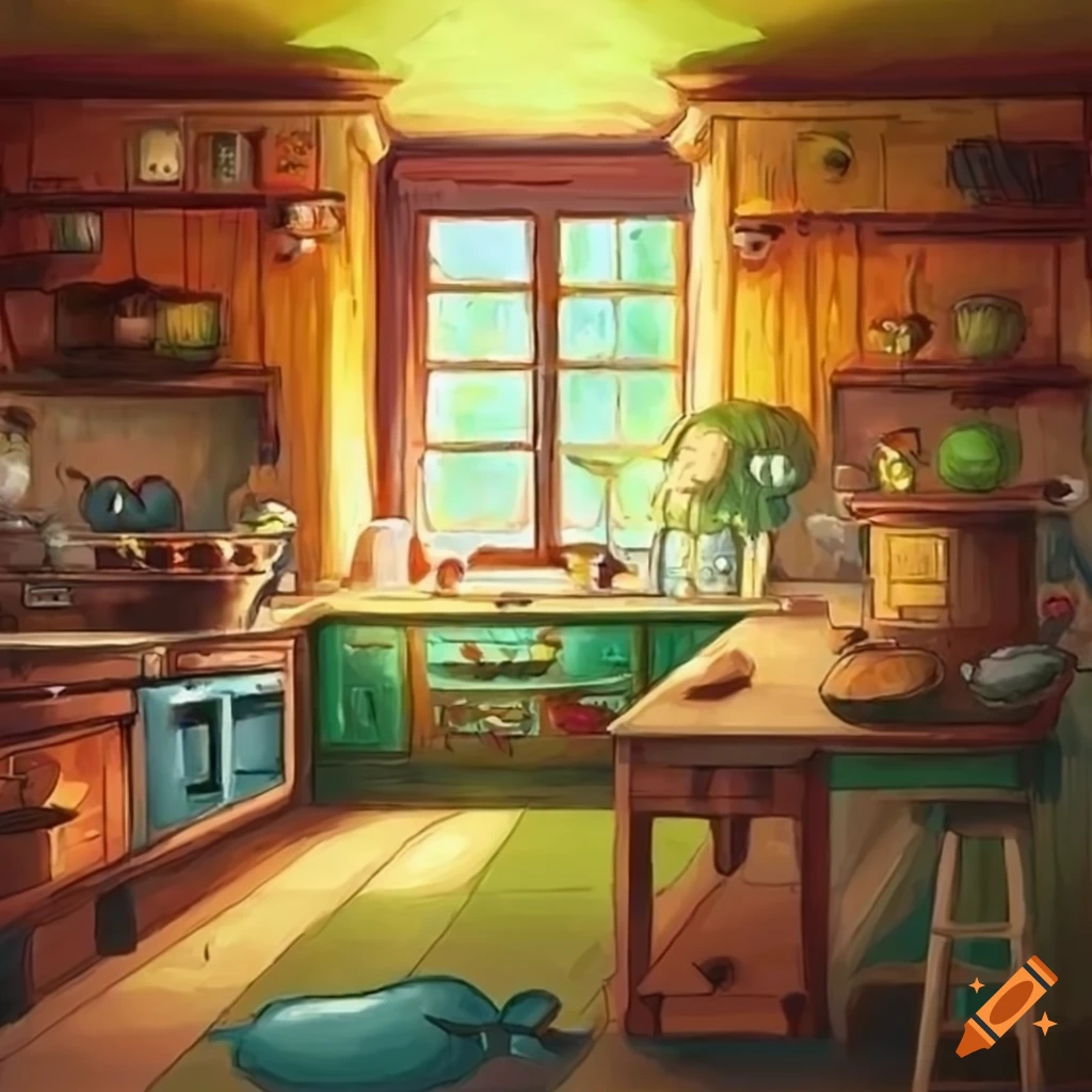 Kitchen painted in ghibli style on Craiyon