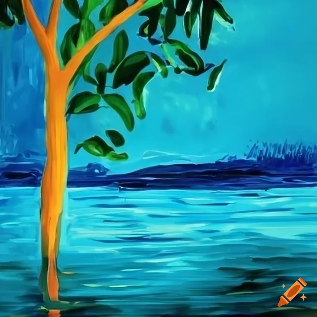 Abstract artistic representation of a lake in matisse style on Craiyon