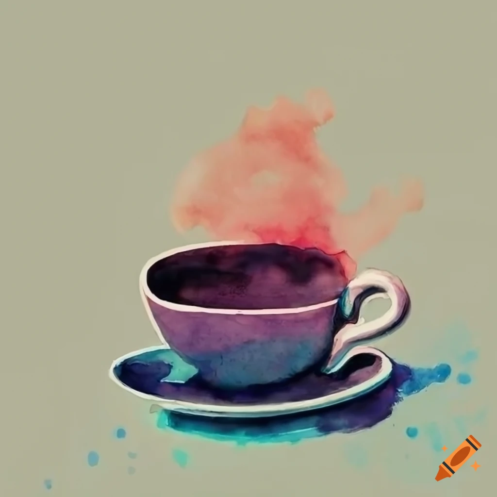 Steaming coffee cup with watercolor effect in monochromatic colors on ...