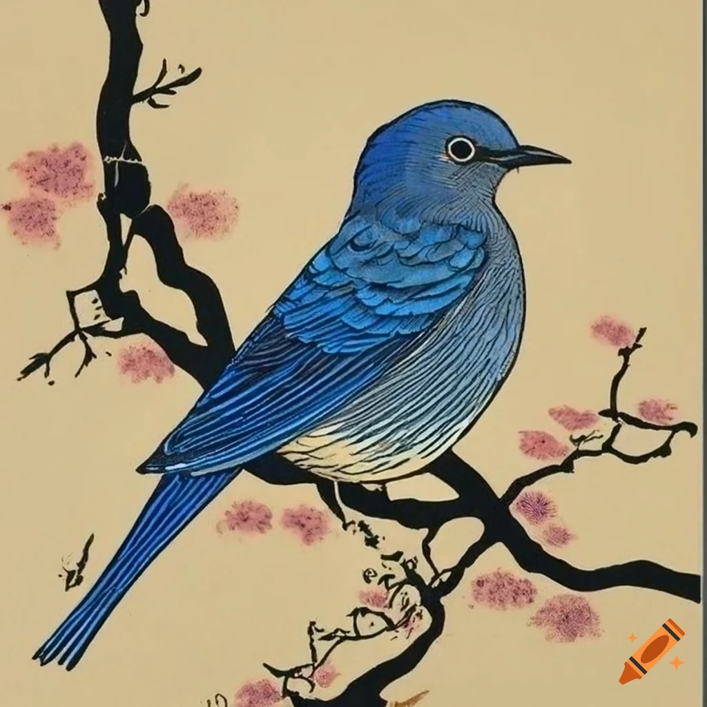 Bluebird in a japanese woodcut style on Craiyon